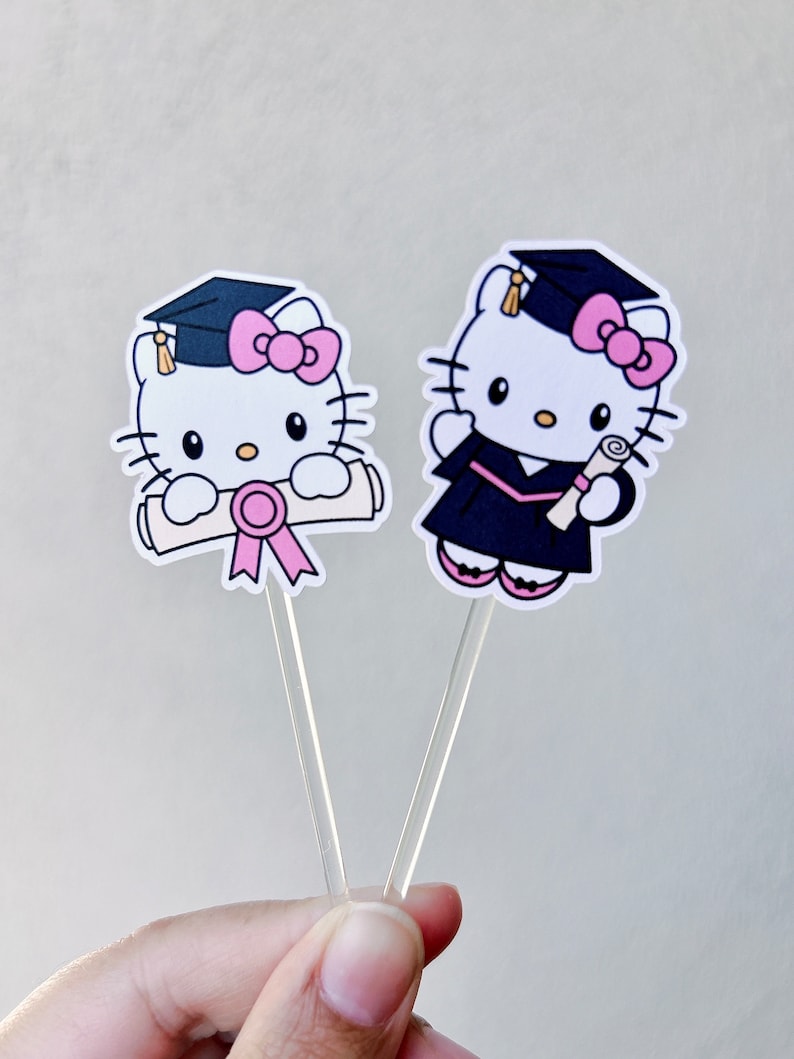 Graduation Kawaii Kitty Cupcake Toppers - Etsy