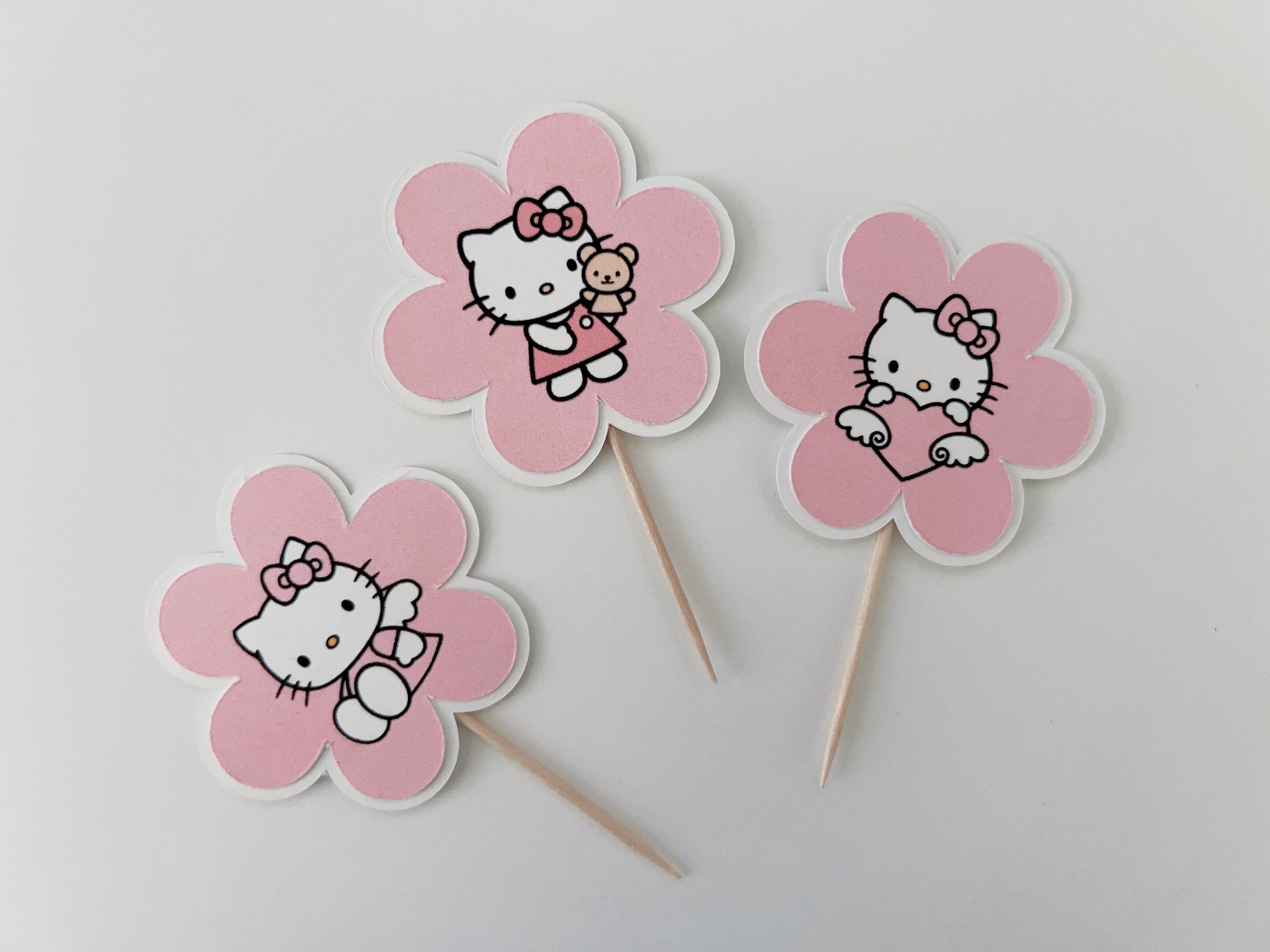 Kawaii Kitty Pink Flower Cupcake Toppers - Etsy