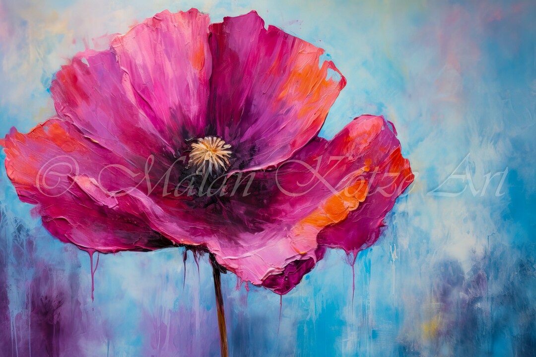 Poppy Flower Painting, Modern Retro Colorful Wildflower Market Wall Art ...