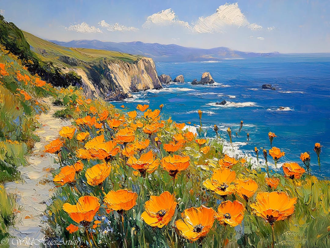 Colorful California Poppies Big Sur Valley Wildflower Landscape ...