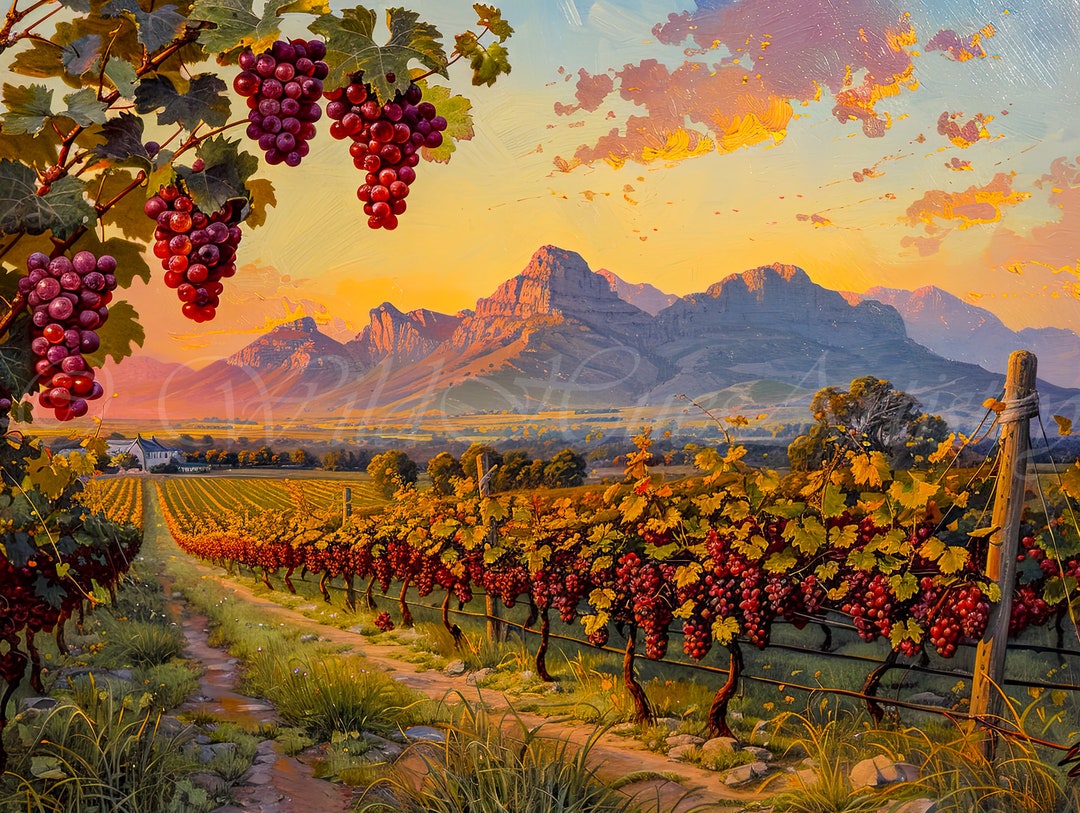 Vintage 19th Century Vineyard Landscape Oil Painting, Winery Wall Decor ...