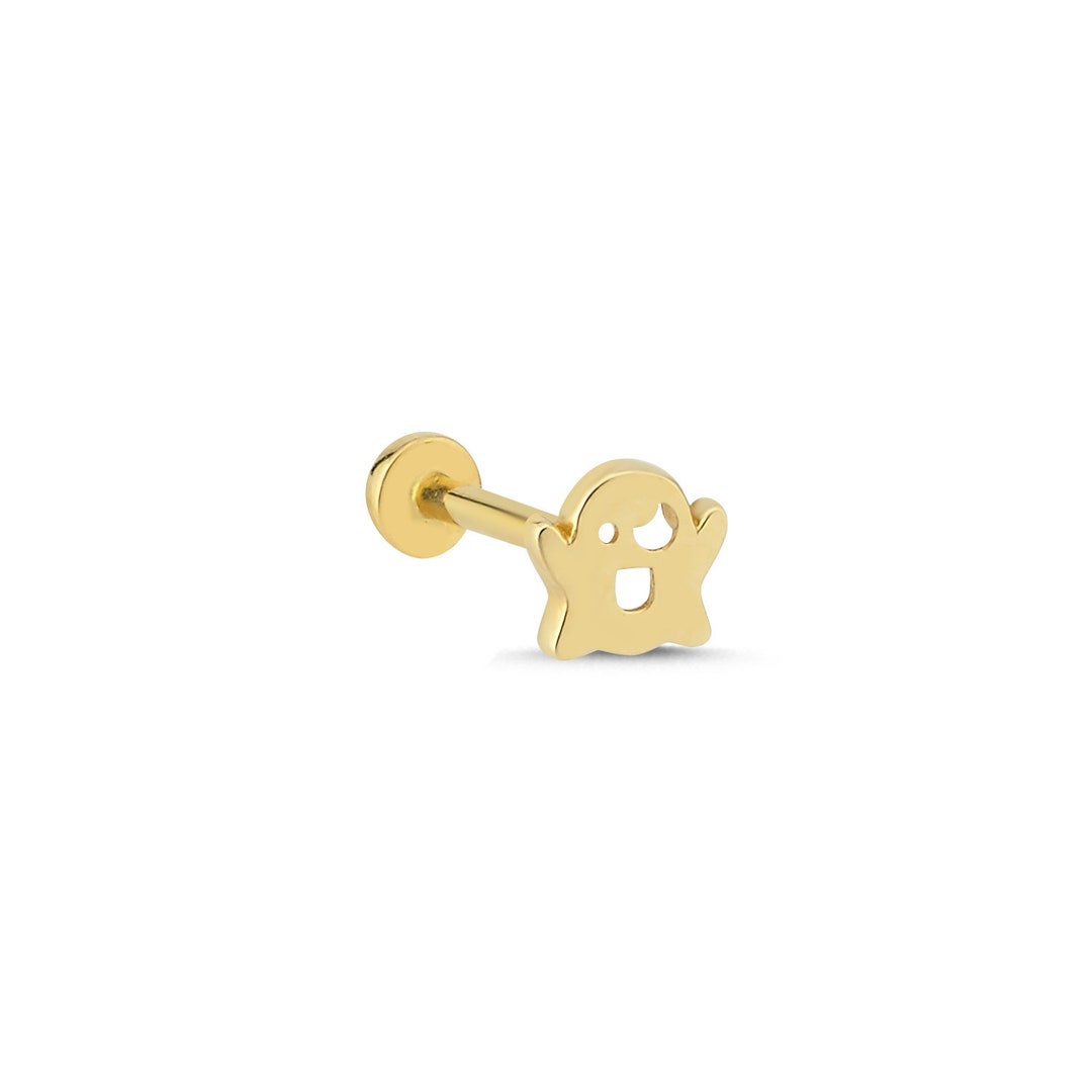 Ghost Sign Piercing 14K Solid Gold Labret Cartilage Stud - Etsy
