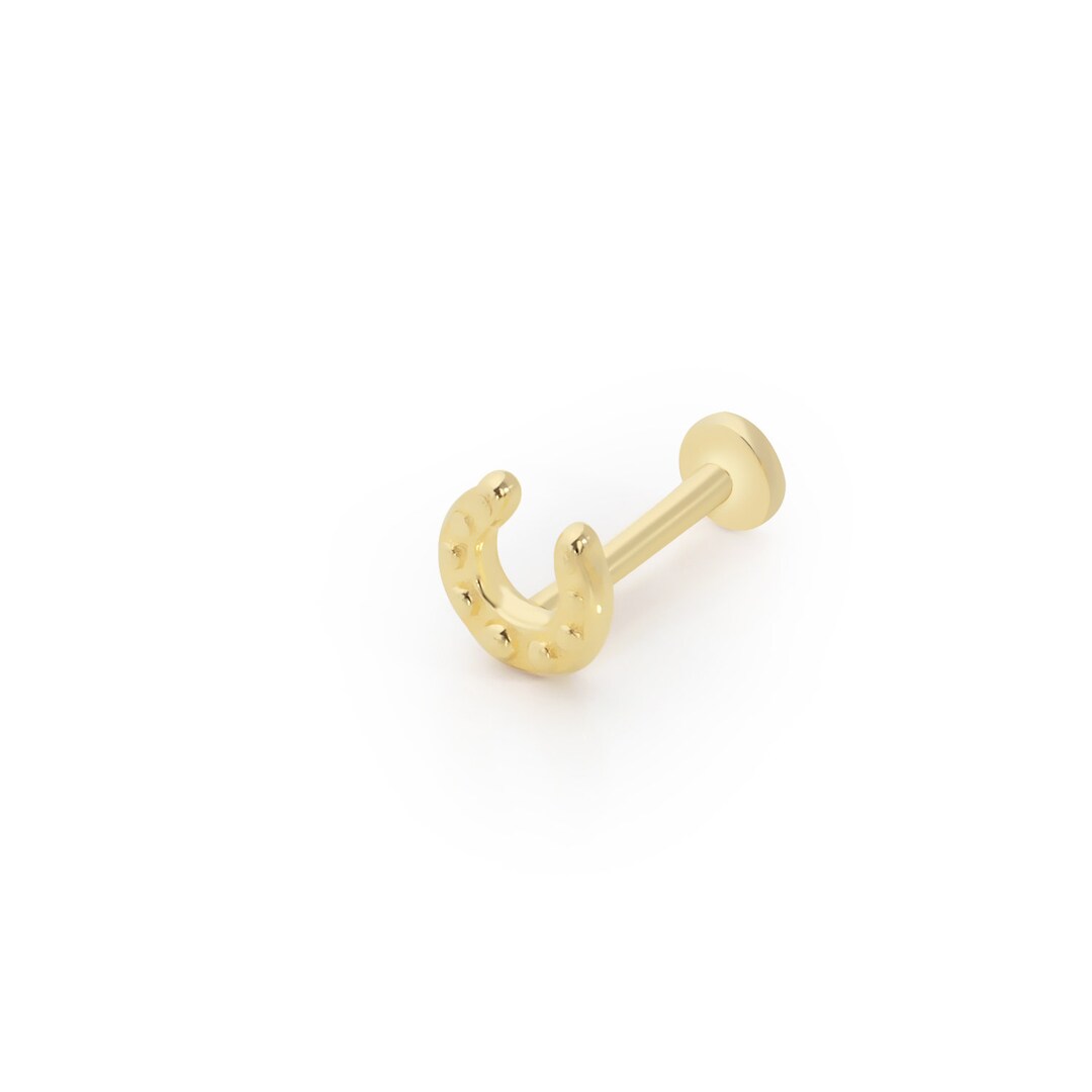 Horseshoe Piercing, 14K Solid Gold Labret Cartilage Stud, Cartilage ...
