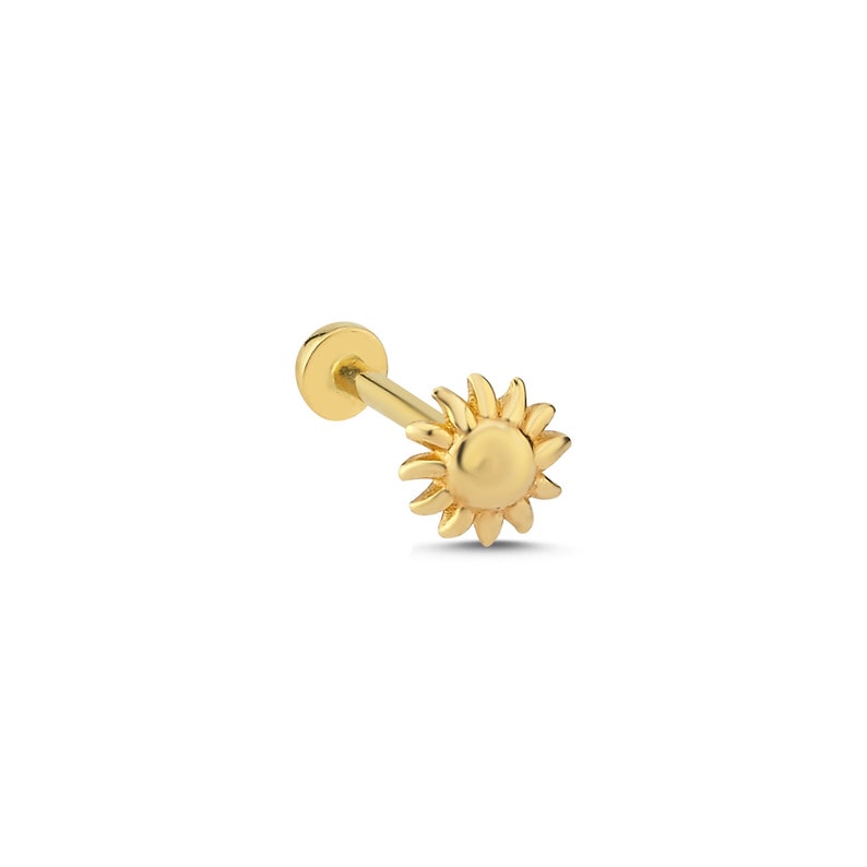 Sun Piercing, 14K Solid Gold Labret Cartilage Stud, Cartilage Earring ...