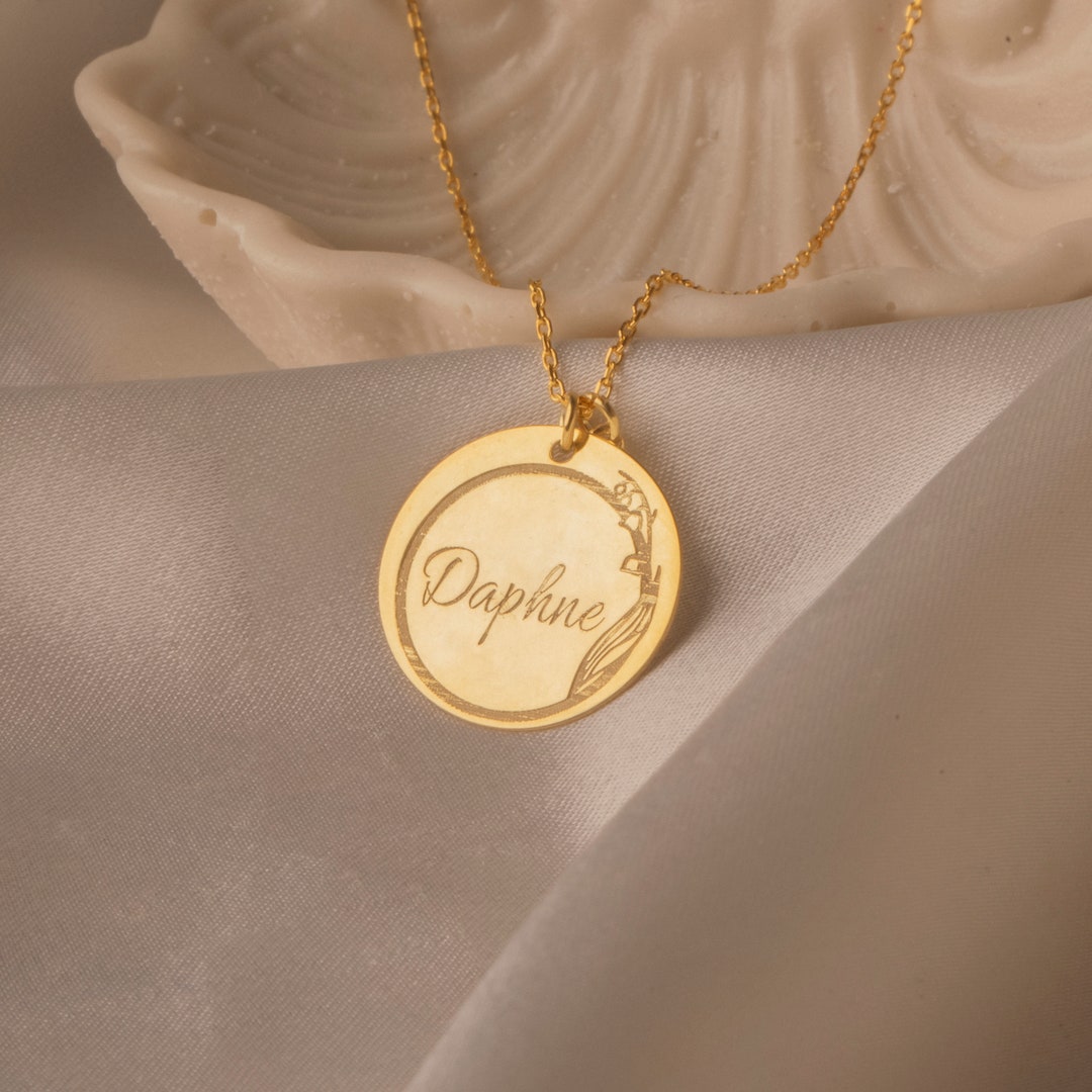 Disc Name Tag Pendants Birth Flower Necklace Custom Made - Etsy