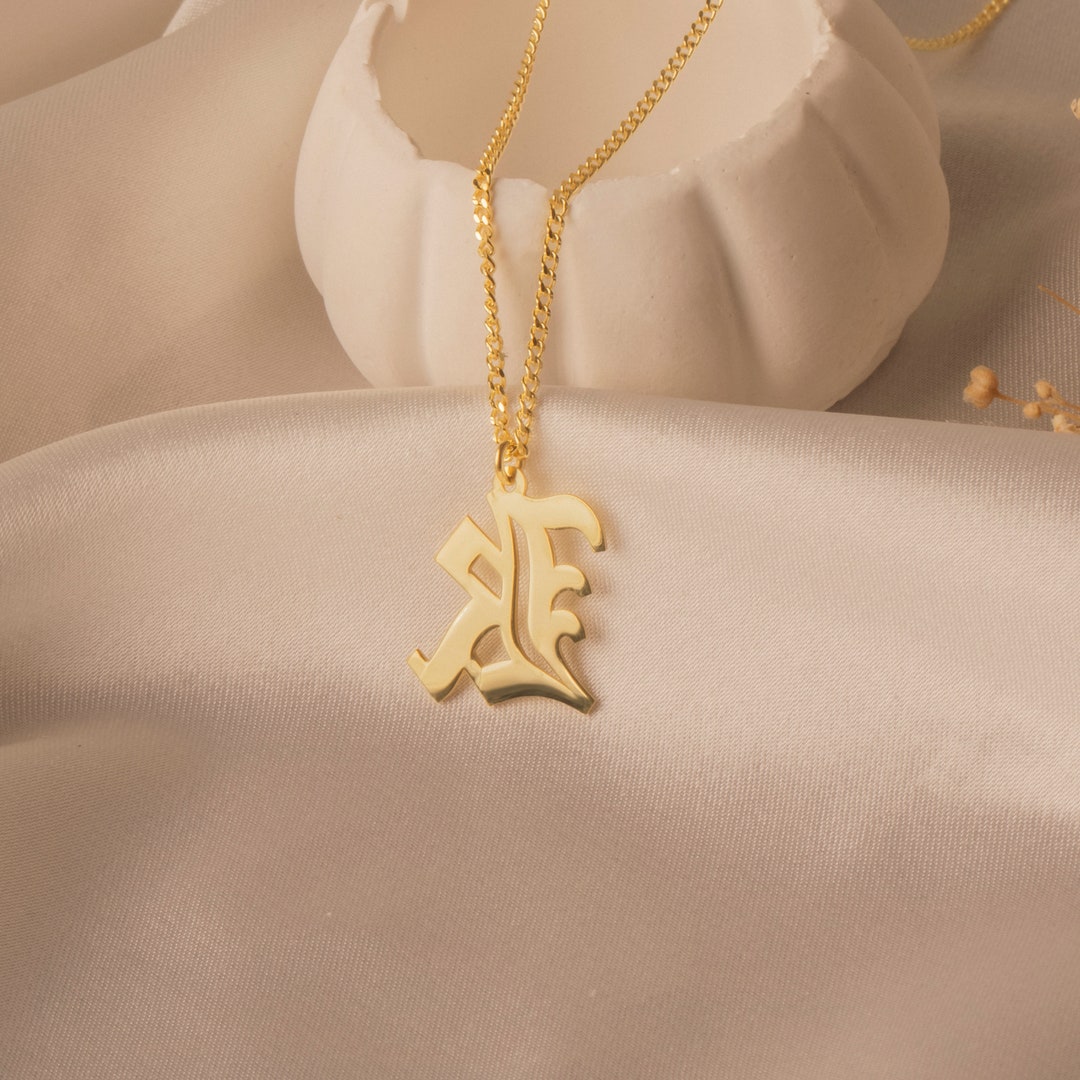 Gothic Letter Necklace, Gothic Initial Necklace, Bottom Top Necklace ...