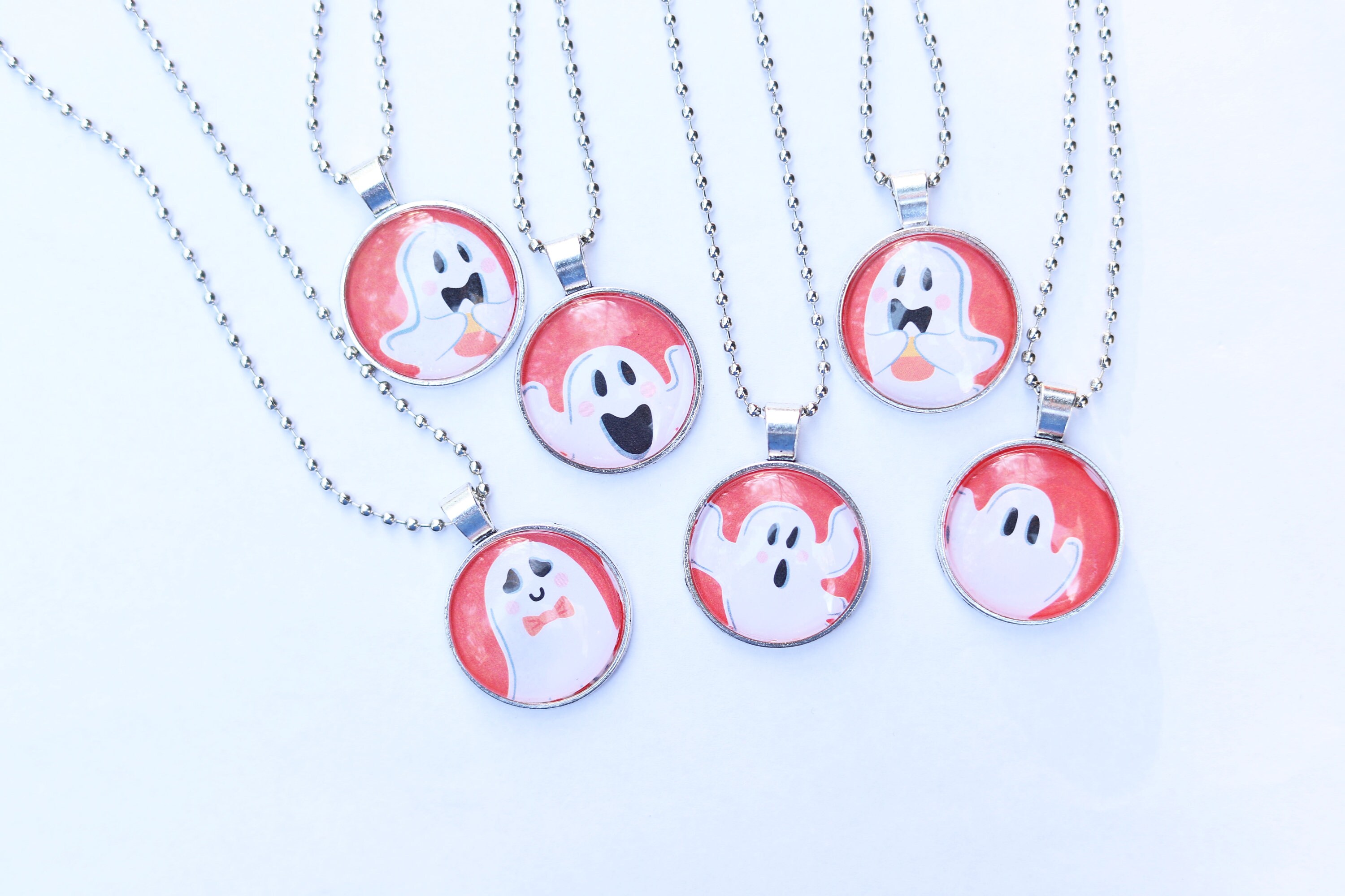 Cutesy Ghost Cabochon Pendant Ball Chain Necklace, Ghoul Necklace ...