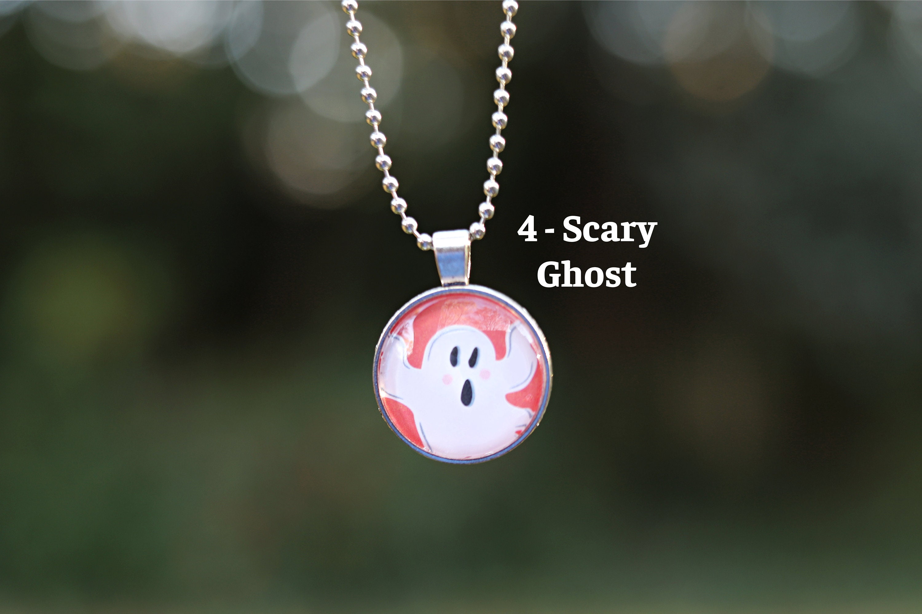 Cutesy Ghost Cabochon Pendant Ball Chain Necklace, Ghoul Necklace ...