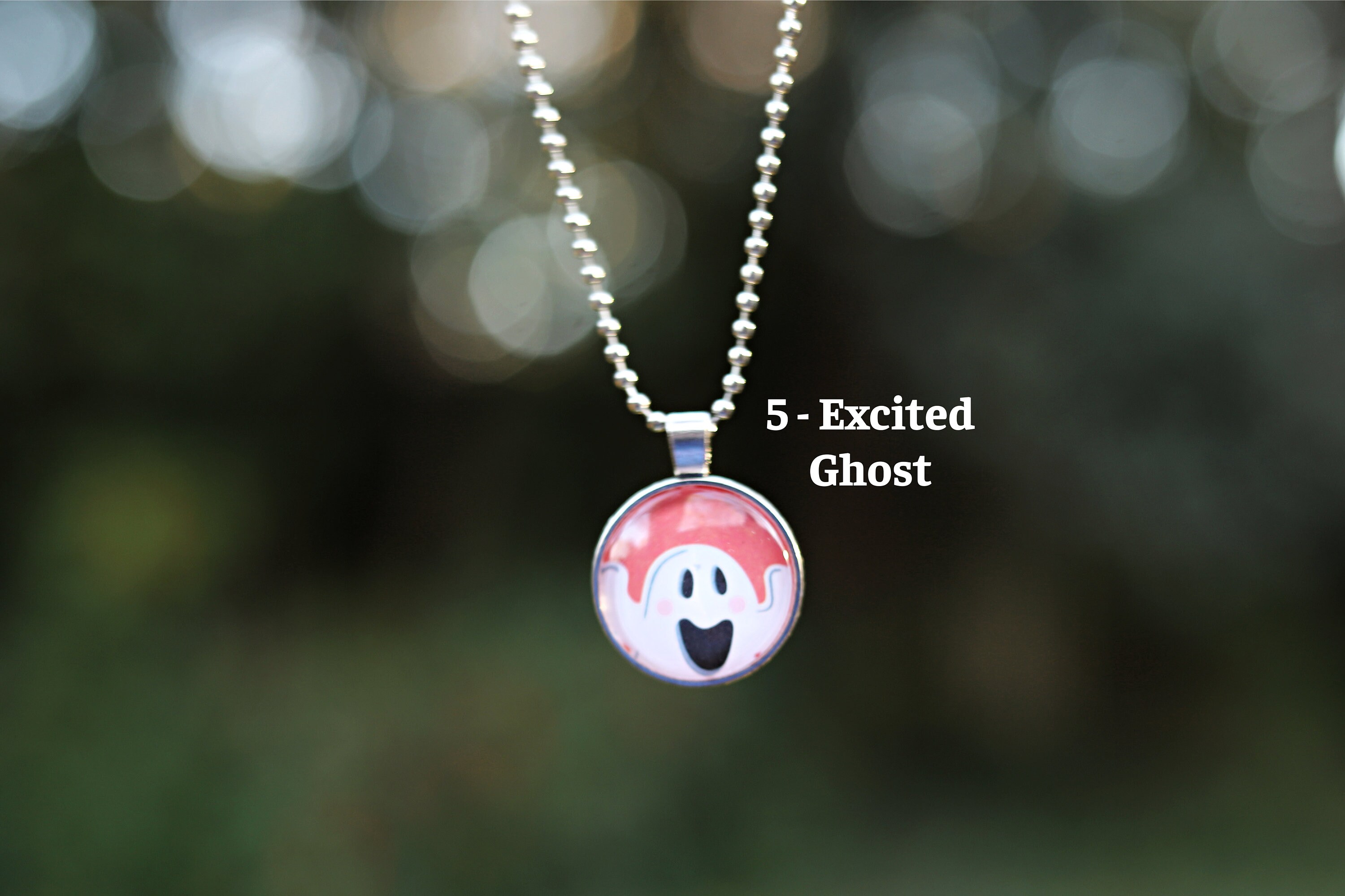 Cutesy Ghost Cabochon Pendant Ball Chain Necklace, Ghoul Necklace ...
