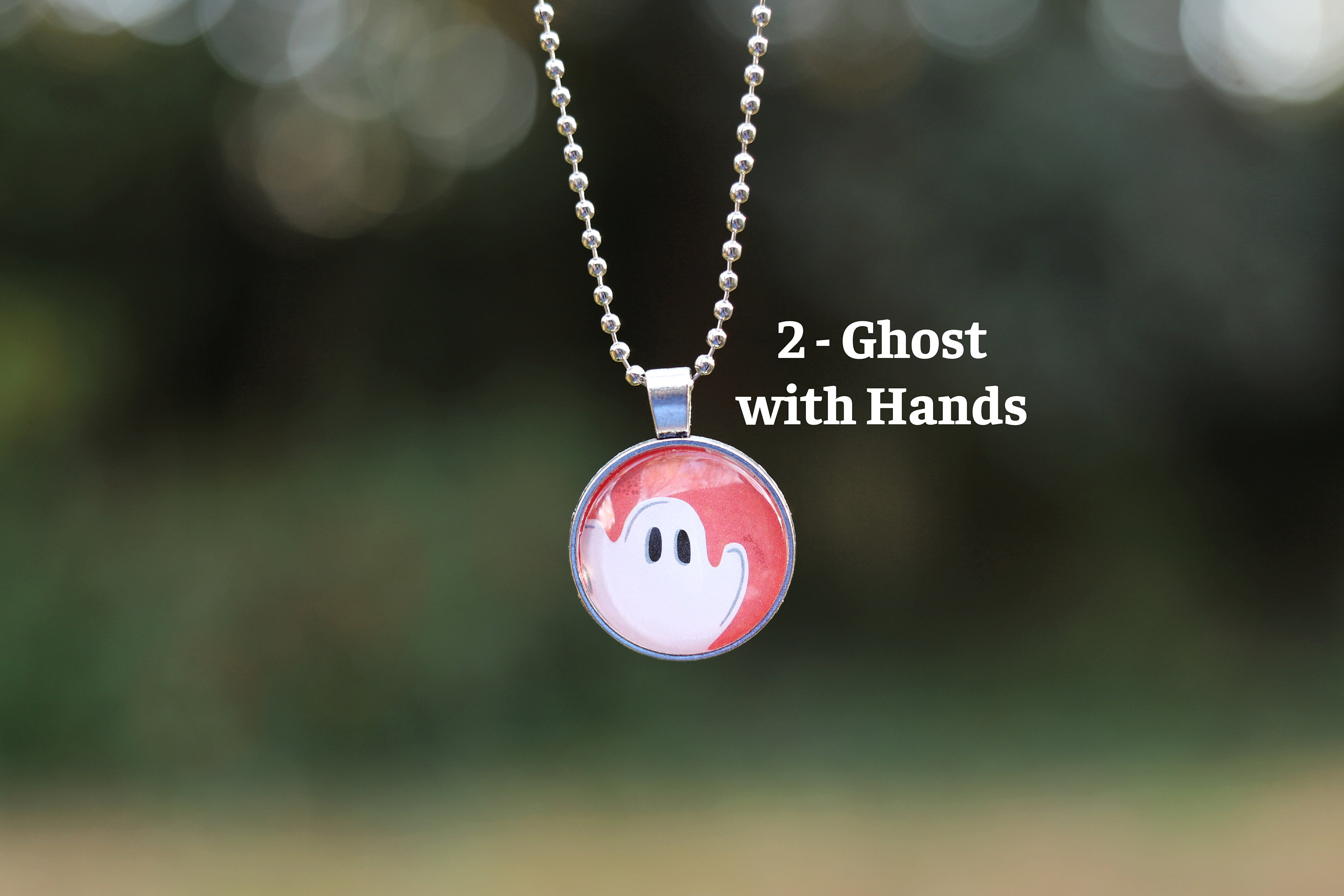 Cutesy Ghost Cabochon Pendant Ball Chain Necklace, Ghoul Necklace ...
