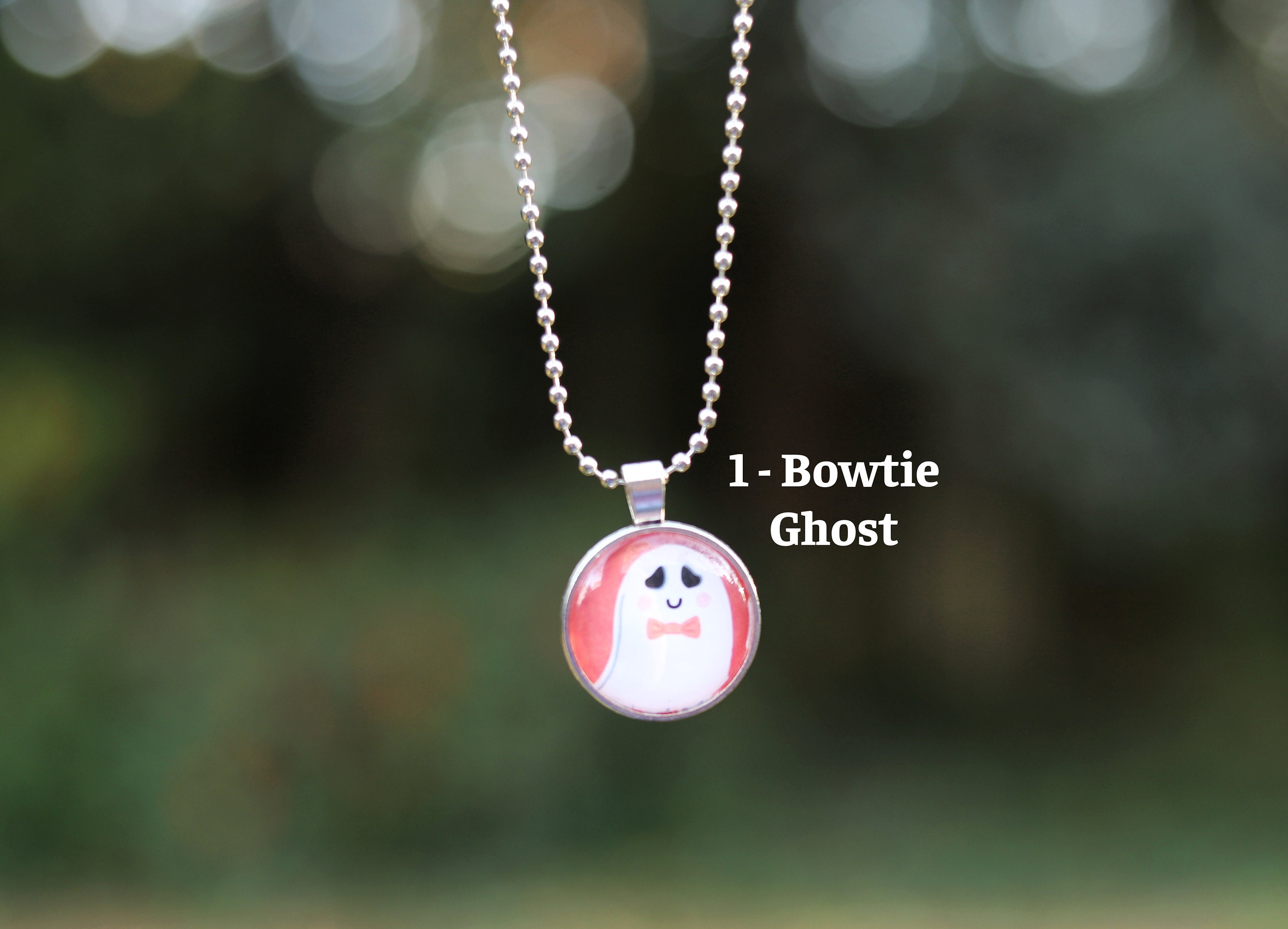 Cutesy Ghost Cabochon Pendant Ball Chain Necklace, Ghoul Necklace ...