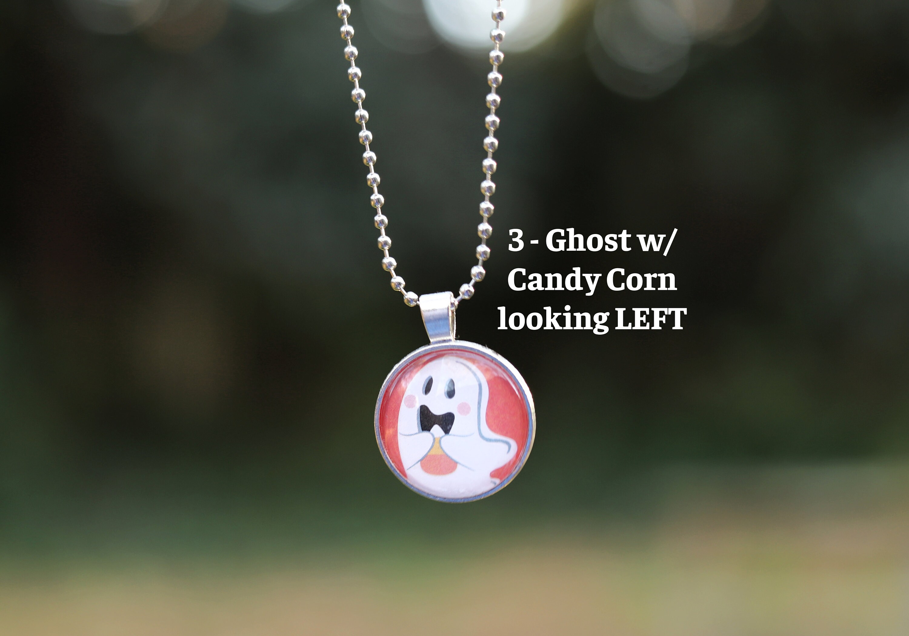 Cutesy Ghost Cabochon Pendant Ball Chain Necklace, Ghoul Necklace ...