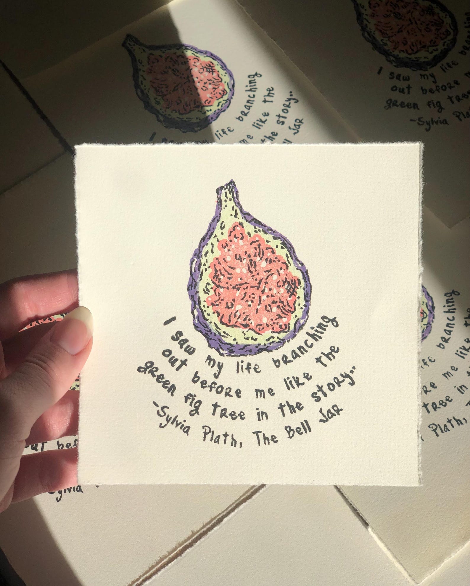 Linocut Fig Tree Analogy Sylvia Plath Quote Art Print Unframed Original ...