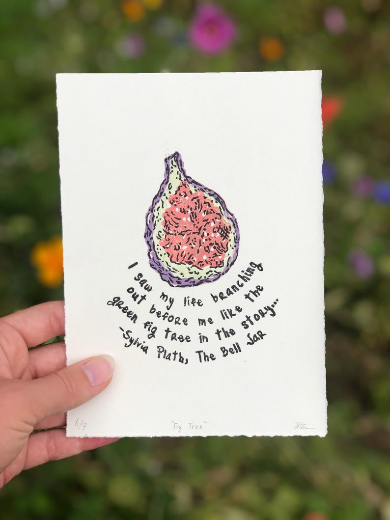 Linocut Fig Tree Analogy Sylvia Plath Quote Art Print Unframed Original ...