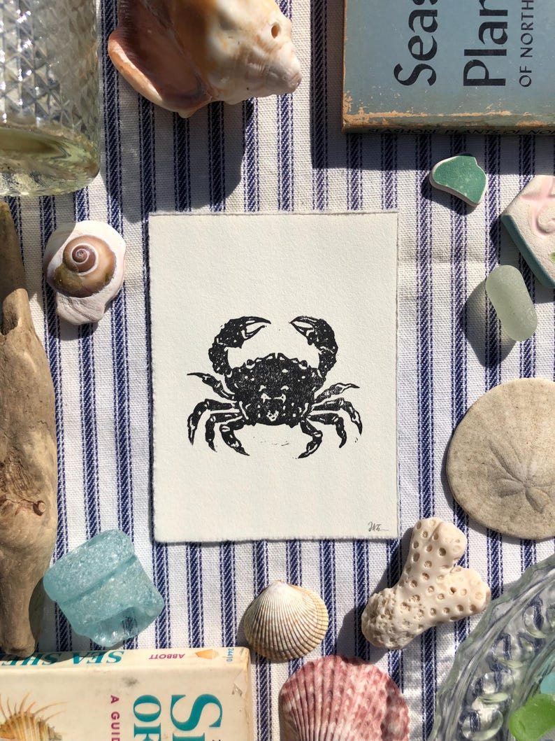 Mini Beach Linocut Art Print Originals 3x3", 3x4", & 4x4" Unframed ...