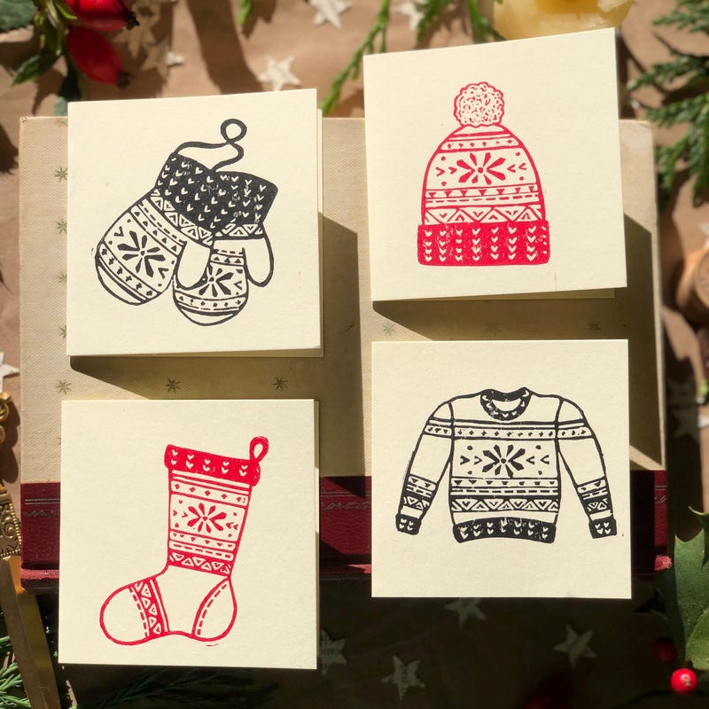 Mini Linocut Print Set - Etsy
