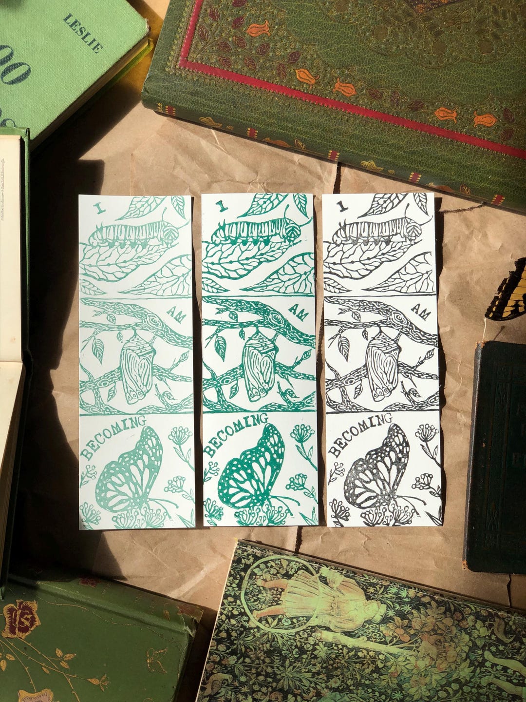 Butterfly Stages Metamorphosis Bookmark | Original Handmade Linocut ...
