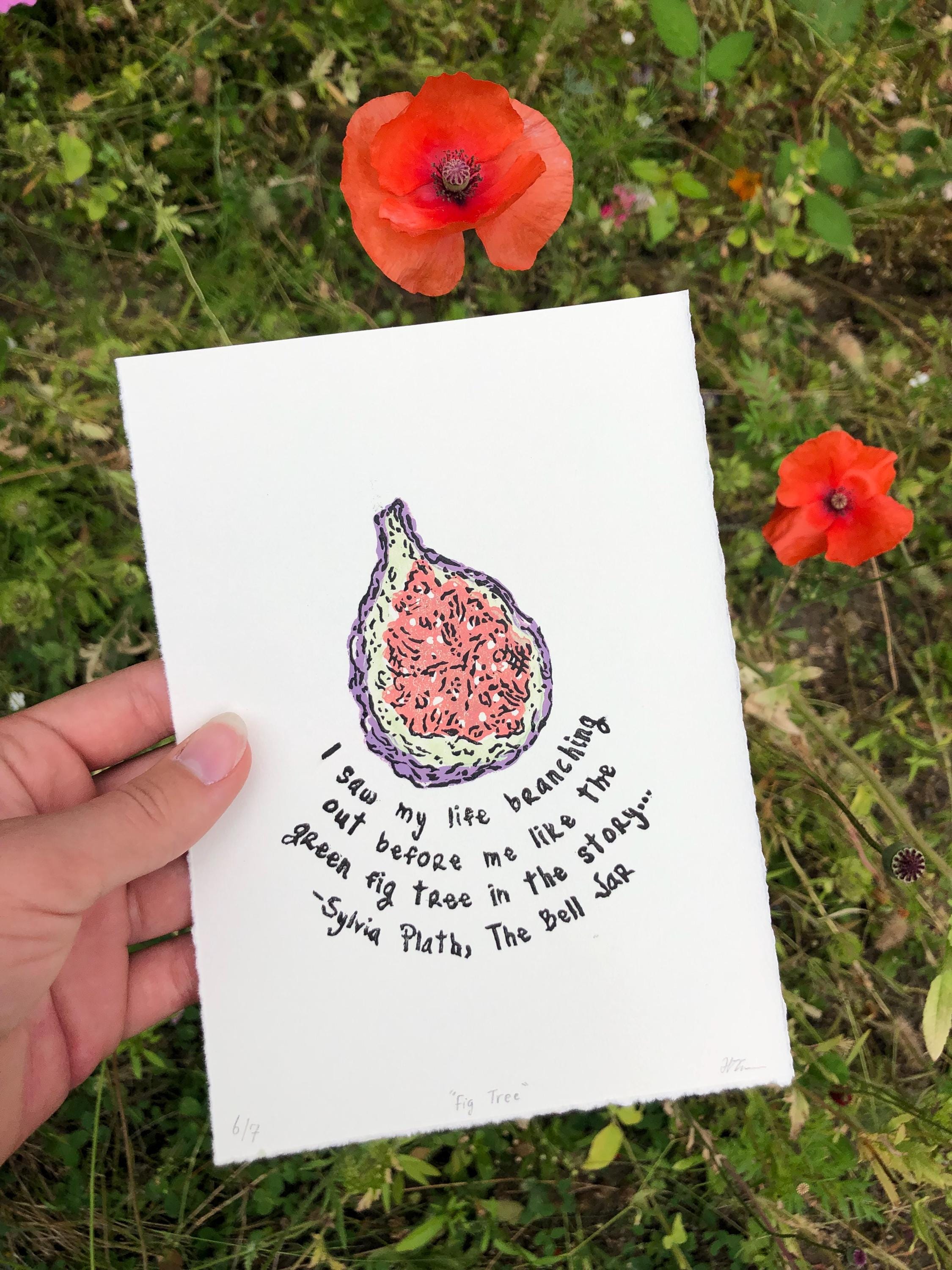 Linocut Fig Tree Analogy Sylvia Plath Quote Art Print Unframed Original ...