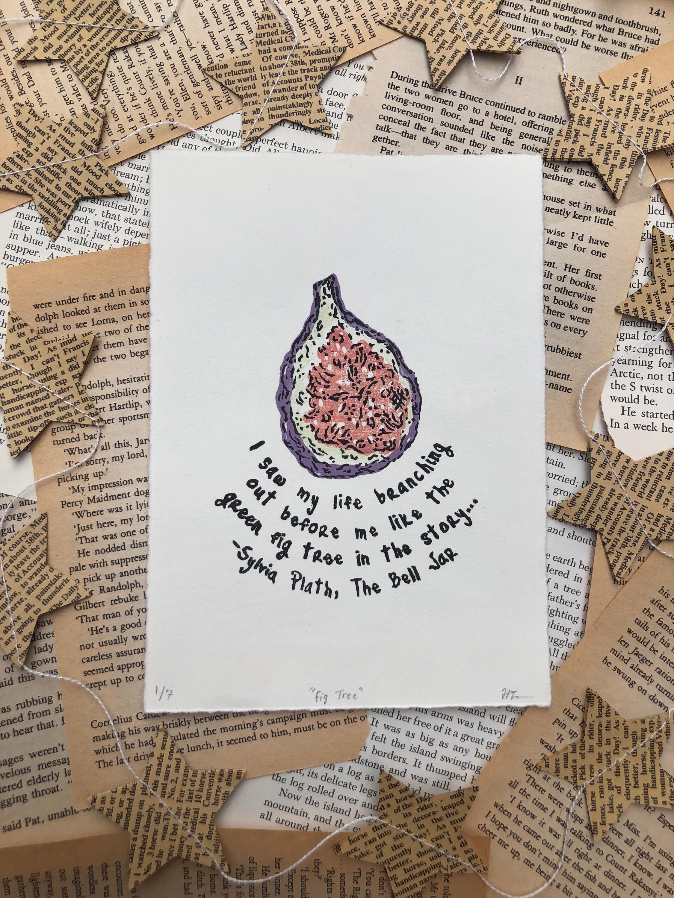Linocut Fig Tree Analogy Sylvia Plath Quote Art Print Unframed Original ...