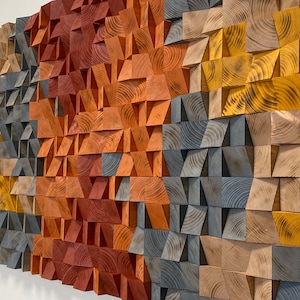 Wooden Wall Art - Rustic Burnt Wood Block Art - Wood Sound Diffuser ...