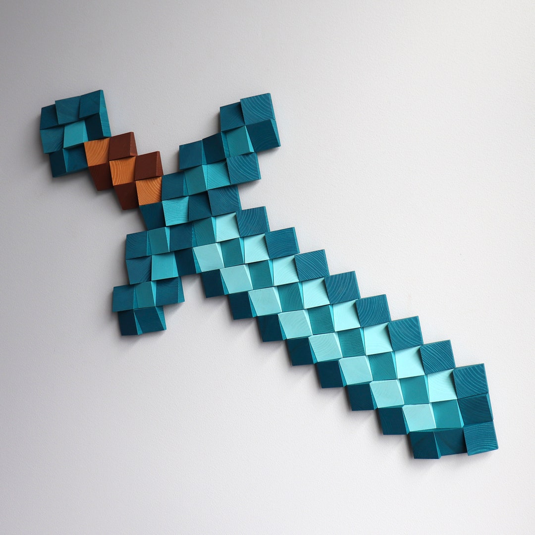 Minecraft Wall Art "diamond Sword" - Gaming Room Art - Kids Wall Art ...