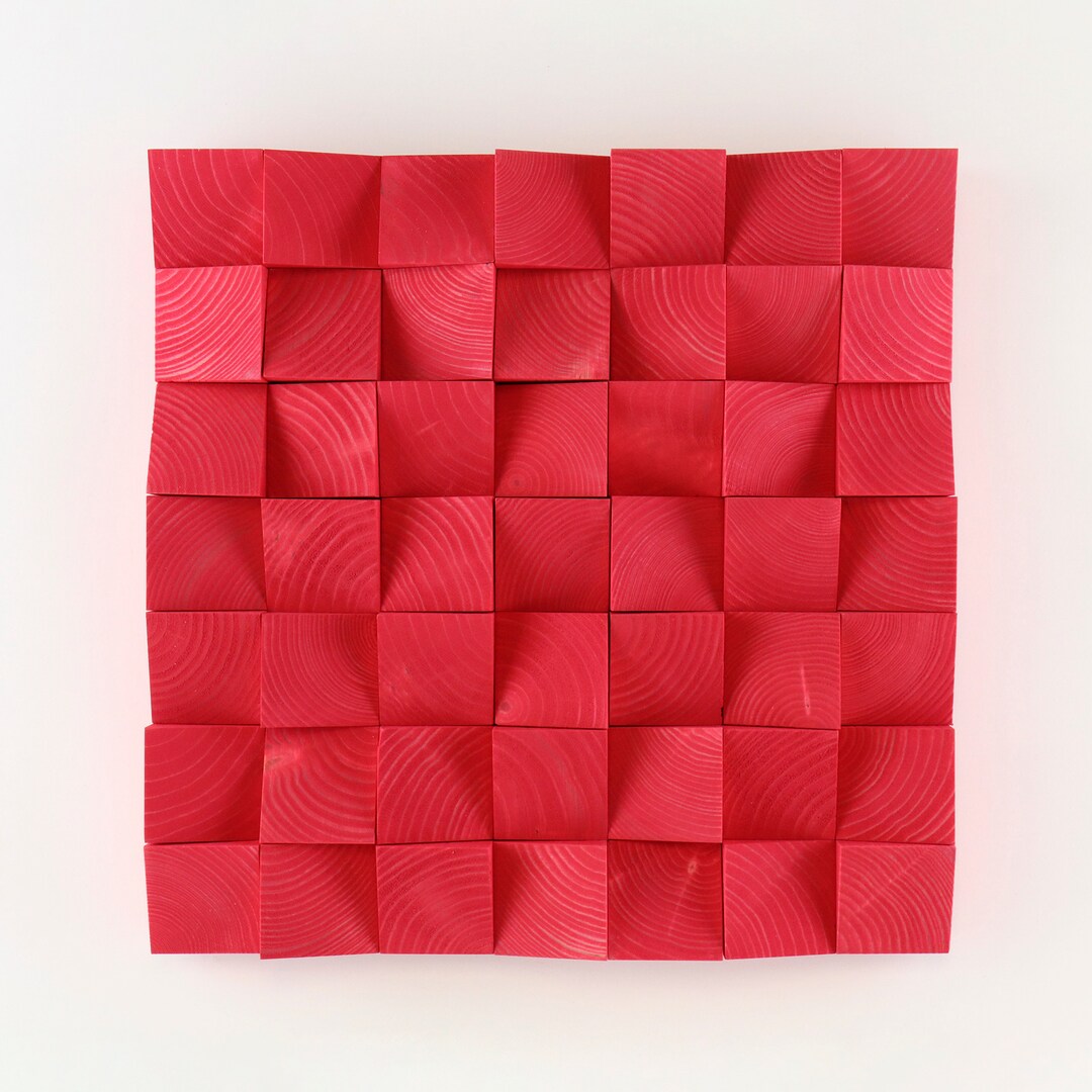 Raspberry Red Wood Wall Art – Modern Geometric Decor, 12x12 - Etsy