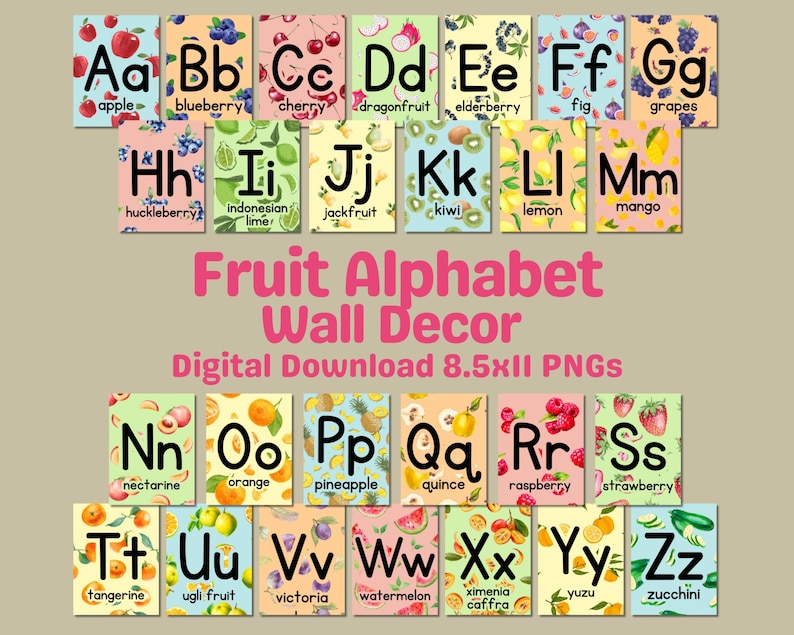 Fruit | Alphabet Printable Classroom or Bedroom Wall Decor | PNG - Etsy