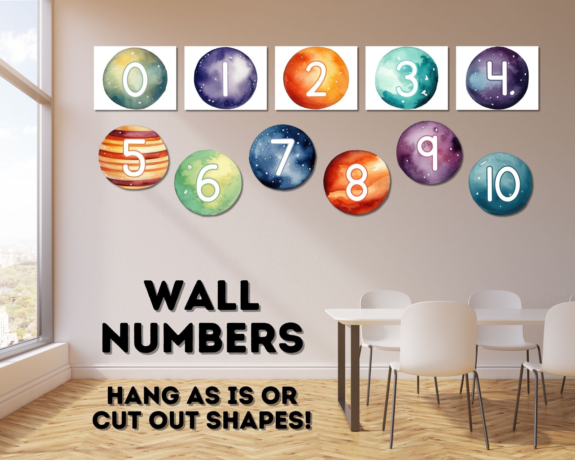 Classroom Watercolor Planet Numbers Printable | JPEG & PNG - Etsy