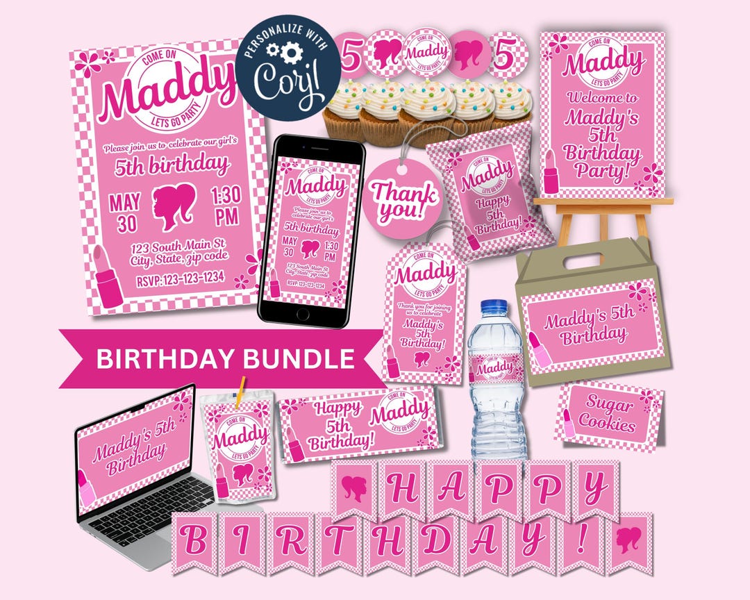 Pink Doll Birthday Party Bundle: Editable Printable (digital Download ...