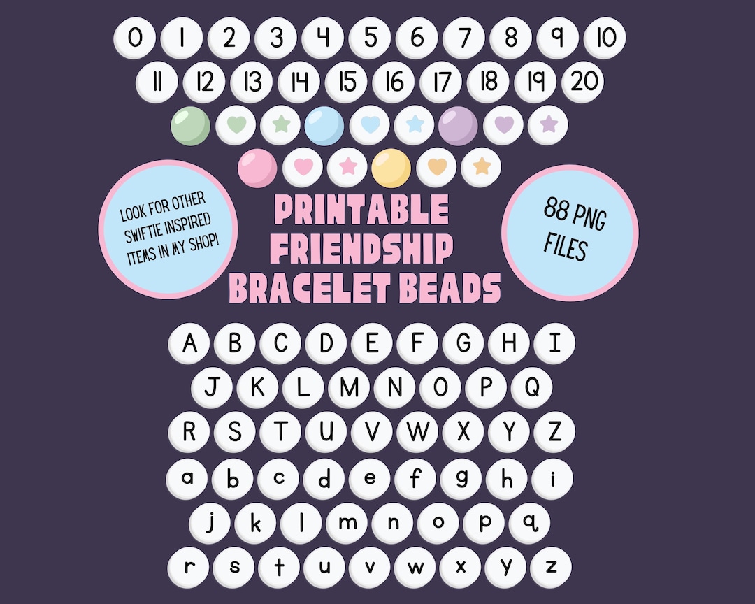 Printable Friendship Bracelet Beads: Alphabet & Numbers (88 PNG Files ...