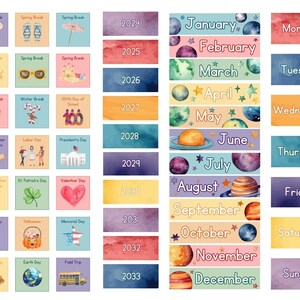 Classroom Pocket Calendar Watercolor Outer Space | Printable | PDF - Etsy