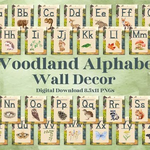 Woodland Animals Alphabet Printable Classroom or Bedroom Wall Decor PNG ...