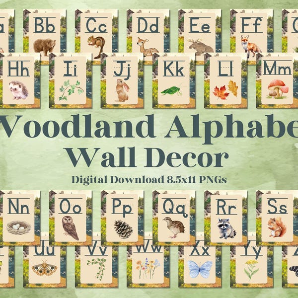 Woodland Animals Alphabet Printable Classroom or Bedroom Wall Decor PNG ...