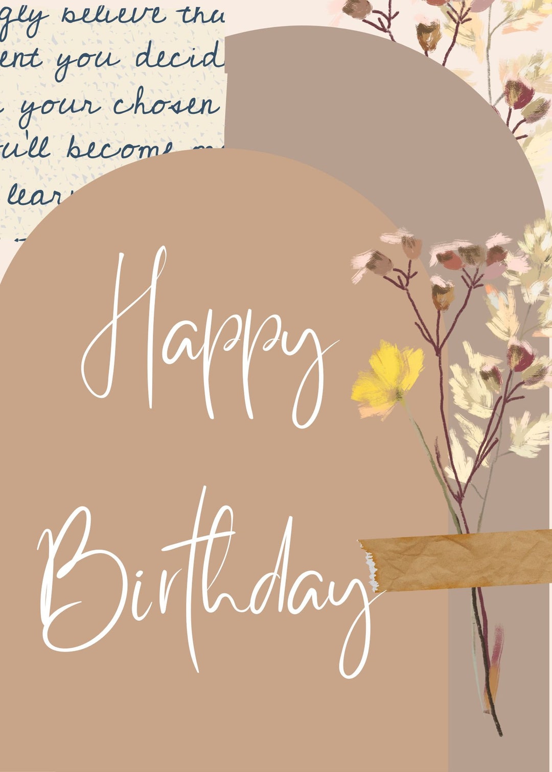 Happy Birthday Digital Card Printable Birthday Floral Card Instant ...