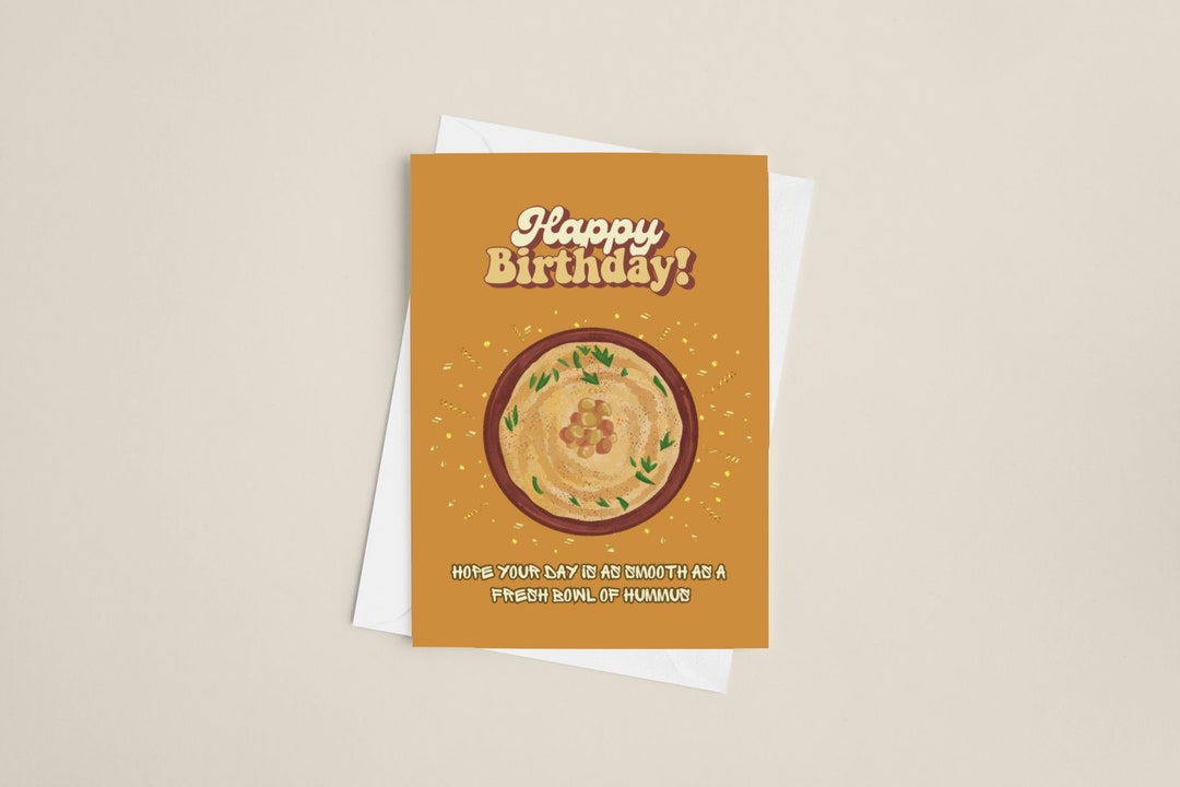 Hummus Birthday Card: Middle Eastern Inspired Arabic Food Greeting for ...