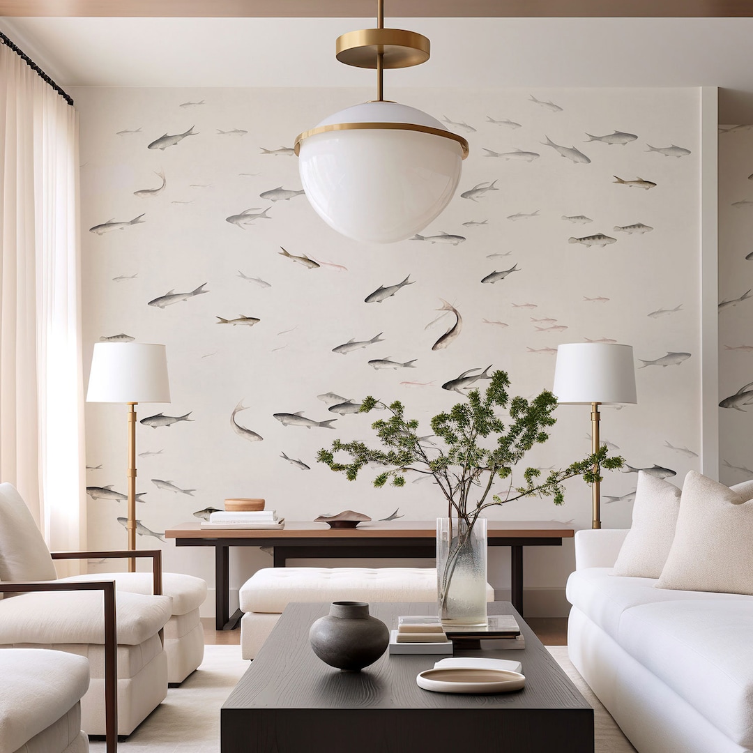 Watercolor Fish Wallpaper, Minimalistic Wall Mural, Fish Wallpaper ...