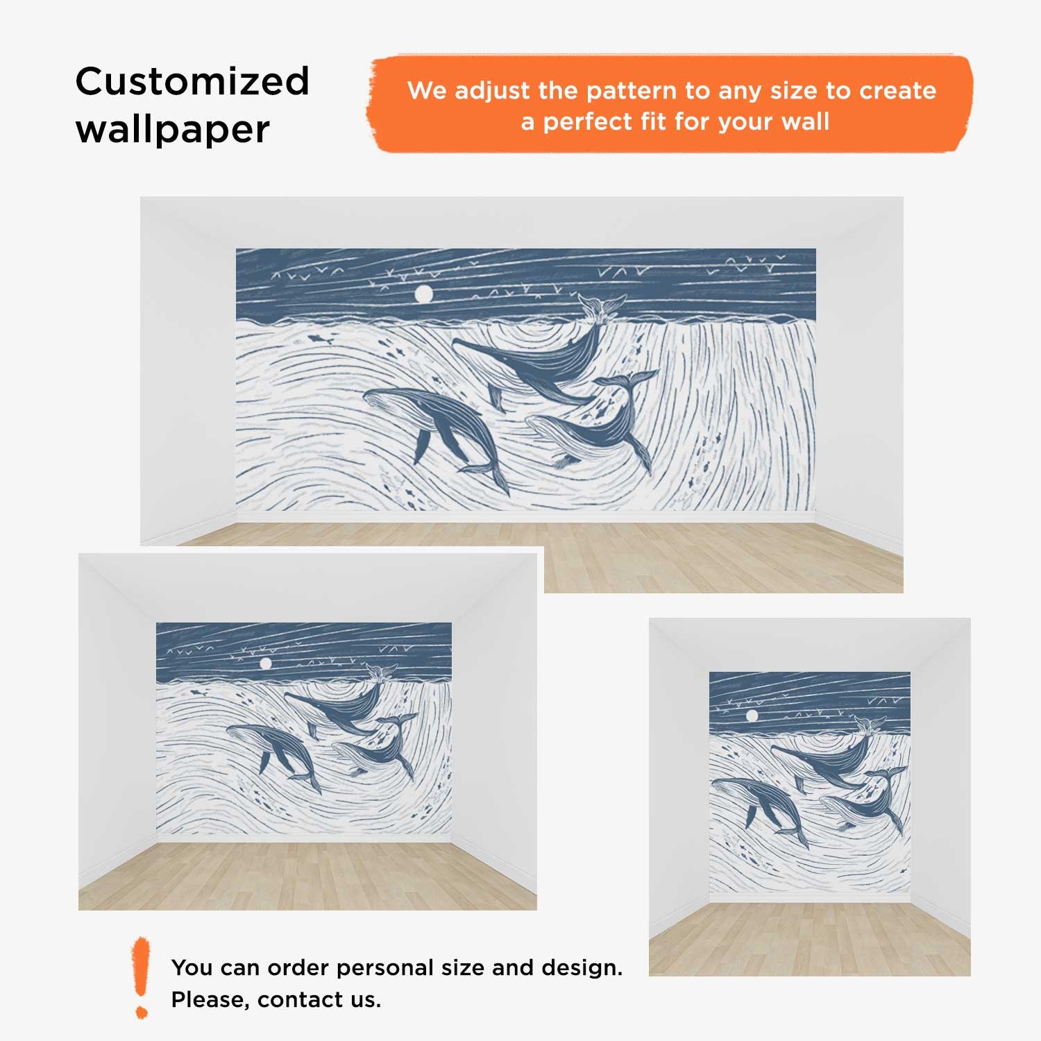 Underwater Swimming Whales Wallpaper, Customized Design Wallmural ...