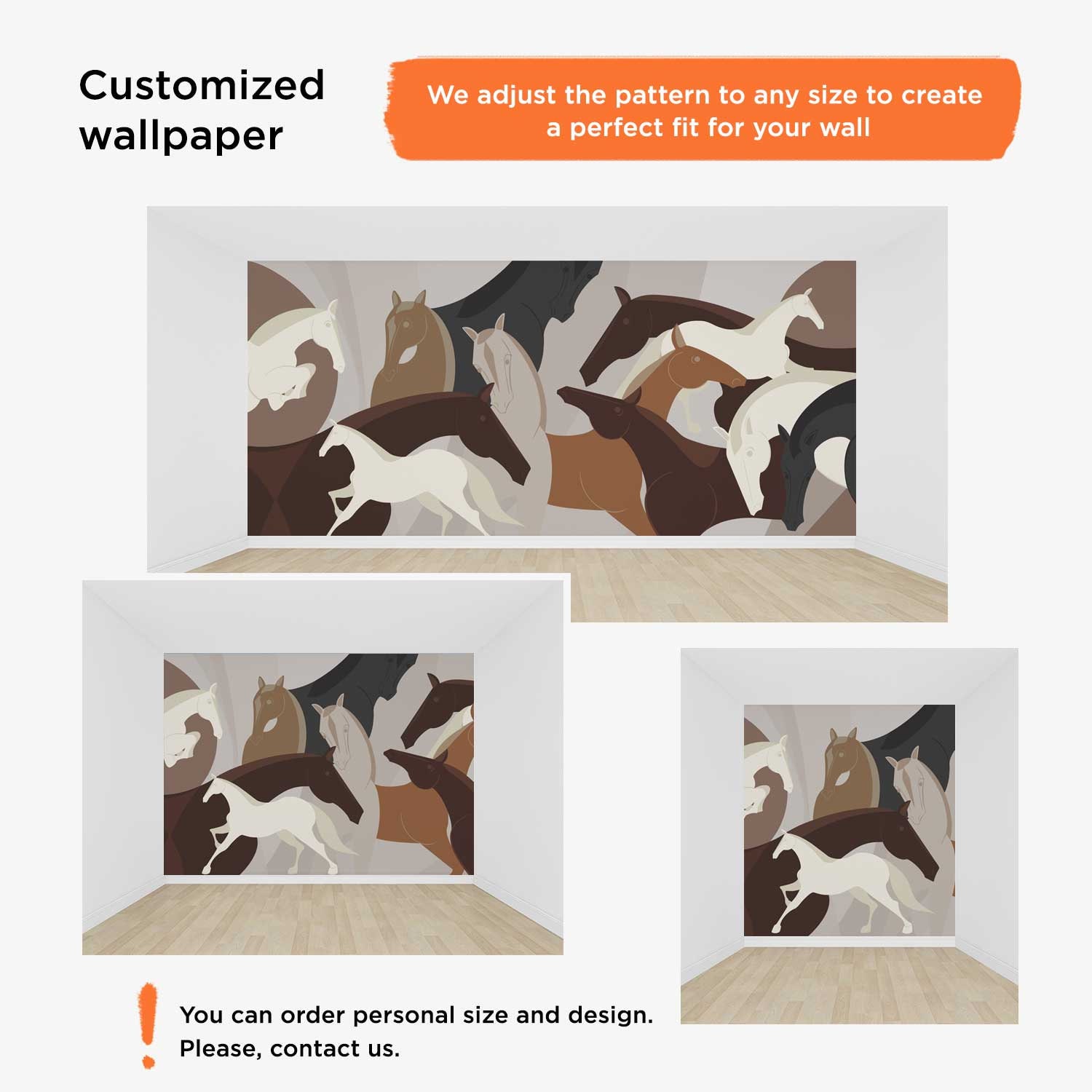 Horse Theme Traditional Wallpaper, Horses Art-deco Accent Wall ...