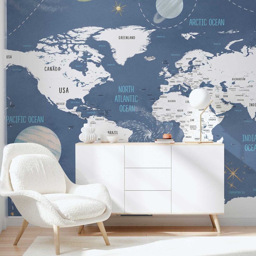 Space World Map Mural, Back to School Wallpaper, Planets Wallpaper ...