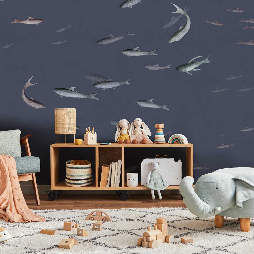 Underwater Animals Wallpaper Mural, Kids Room Decor, Moody Nursery Wall ...