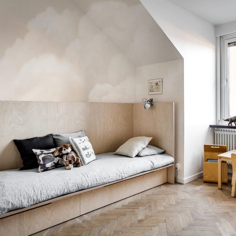 Neutral Cloud Nursery Wallpaper, Removable Beige Wall Mural for Baby ...