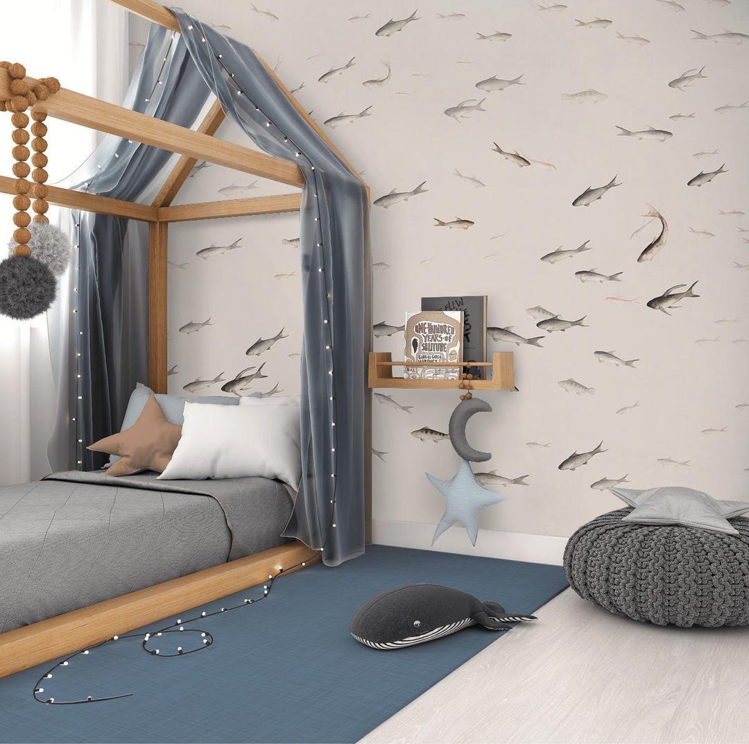 Watercolor Fish Wallpaper, Minimalistic Wall Mural, Fish Wallpaper ...