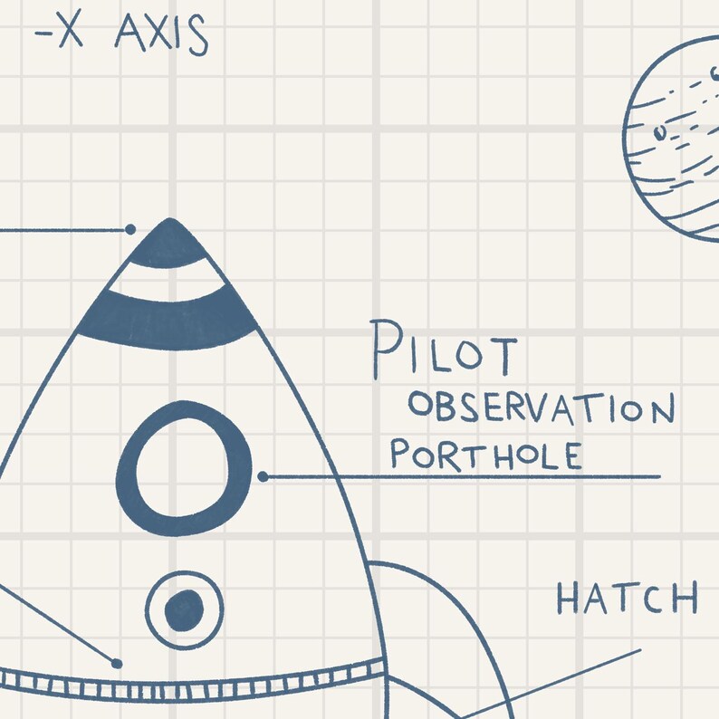 Rocket Blueprint Wallpaper – Space Wall Mural for Kids Room or Nursery ...