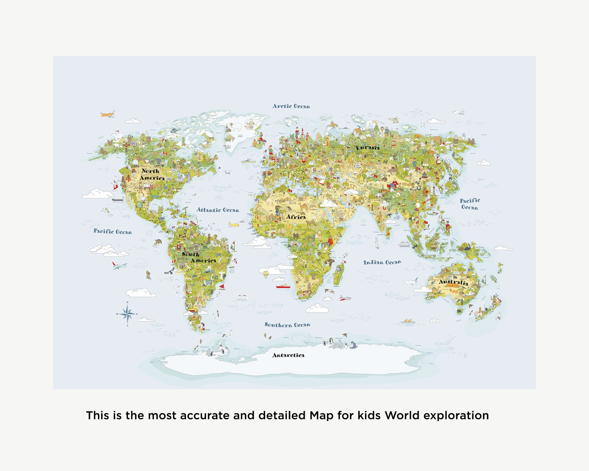 Giant World Map Temporarily Mural, Kids World Map Wallpaper With ...