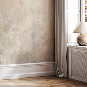 Beige Floral Wallpaper, Accent Wall, Textured Wall Covering, Flower ...