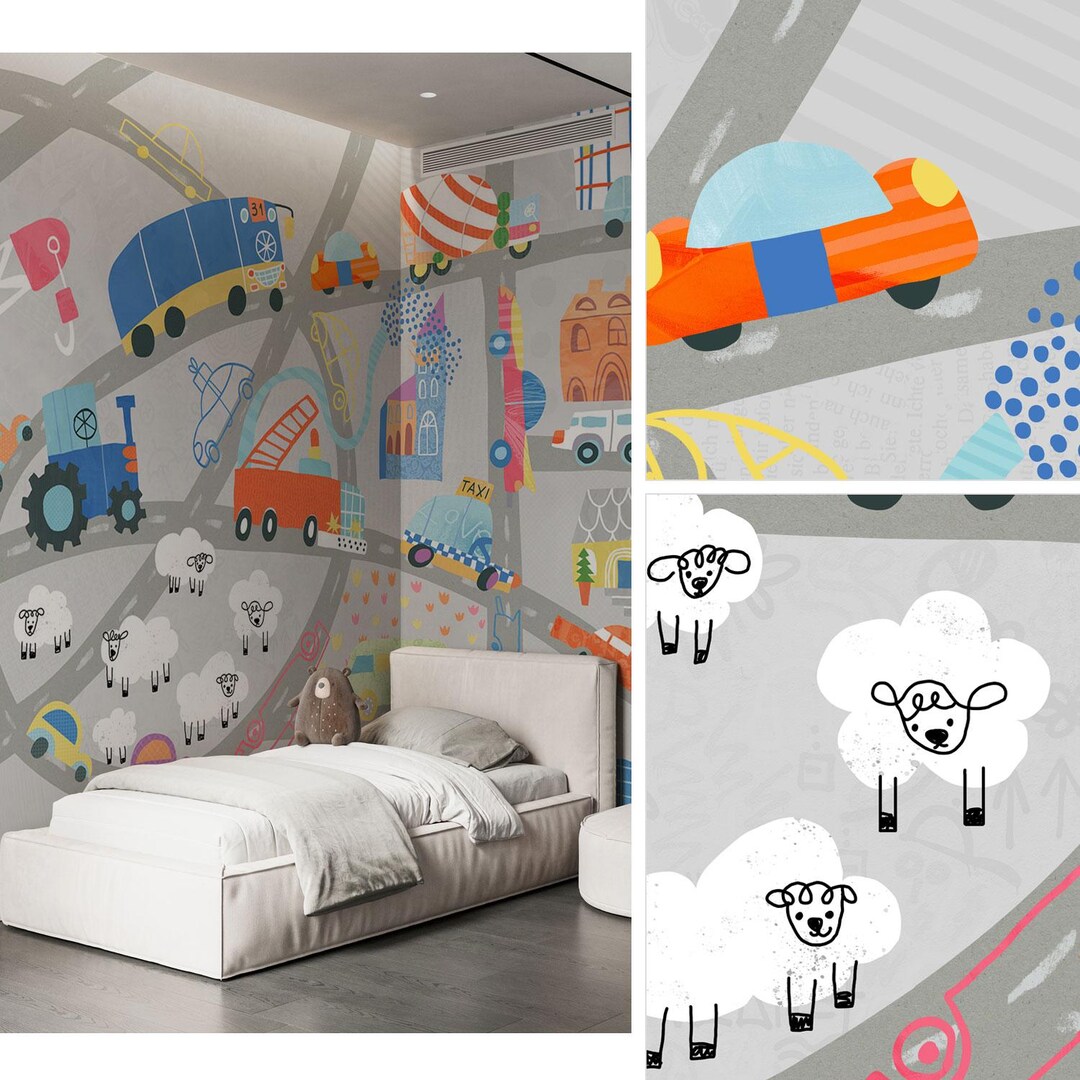 Cars and Roads Wallpaper, Nursery Educational Traffic Wall Mural ...