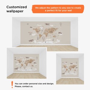 World Map Wallpaper for Kids, Map Wall Mural With Airplanes, Ship ...