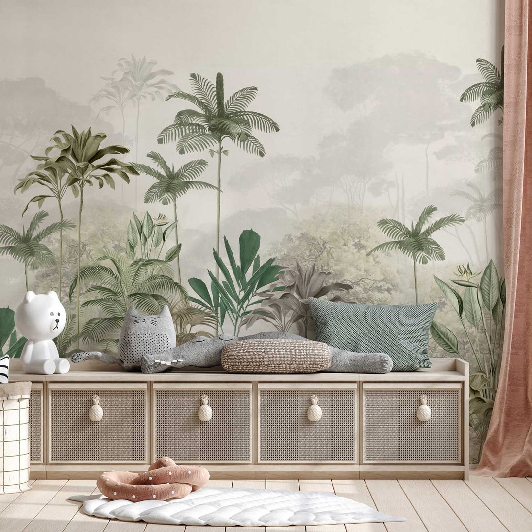 Palm Tree Forest Wallpaper, Tropical Rainforest Wall Mural, Interior ...