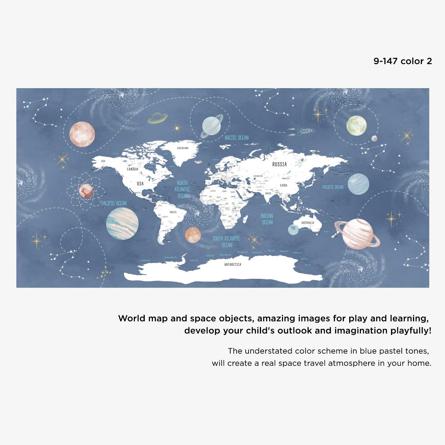 Space World Map Mural, Back to School Wallpaper, Planets Wallpaper ...