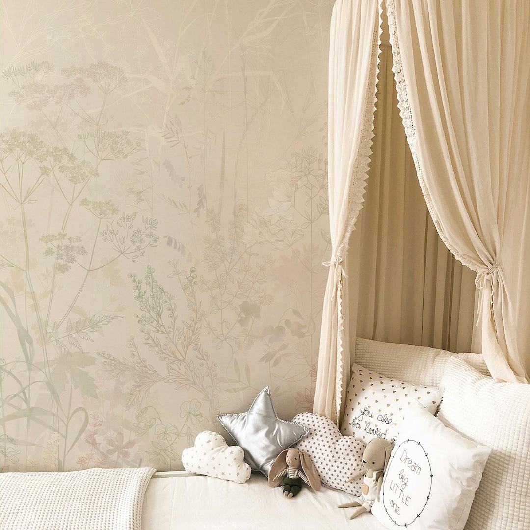 Dainty Ivory Botanical Wallpaper, Neutral Floral Peel and Stick Decor ...